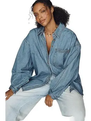 PILCRO Pilcro Cotton Denim Button-Down Shirt Medium Denim