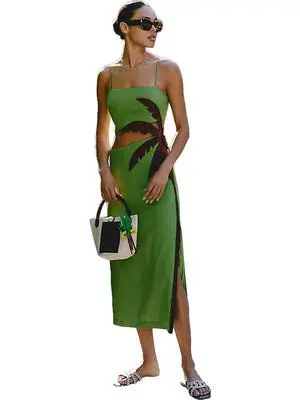 Farm Rio Palm Tree Midi Dress - Green