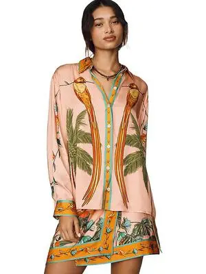 FARM RIO Farm Rio Tropical Parrot Print Button-Down Shirt