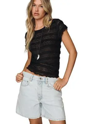 Anthropologie Lace Ruffle Knit Top - Black