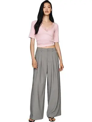 Maeve Maeve V-Neck Henley T-Shirt Top With Lace Trim Bleached Mauve