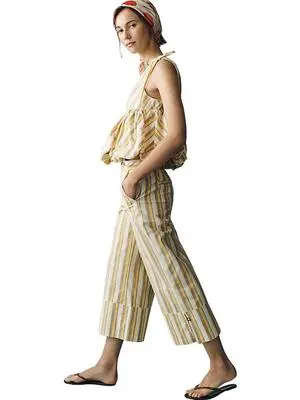 Maeve Carnival Bubble Pants Striped Cotton Blend - Yellow Stripe