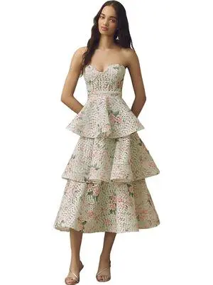 Mac Duggal Strapless Tiered Floral Dress - Mint