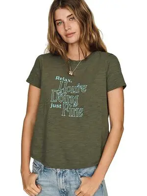 PILCRO Bennie Cotton Slim Crew Neck Tee - Green Pattern