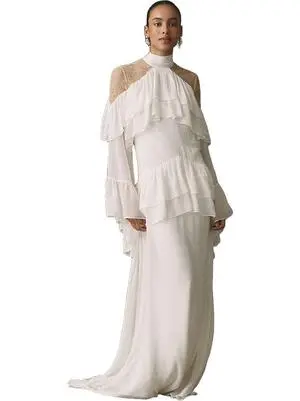DE LA VALI Etero Maxi Dress With Lace And Ruffles - Ivory