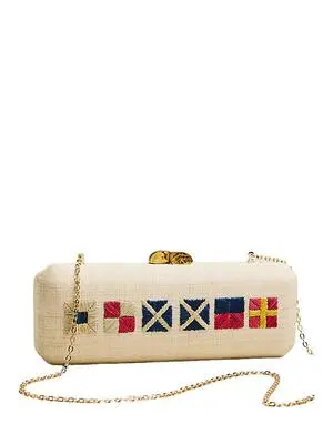 Poolside Boat Flag Embroidered Clutch - Natural