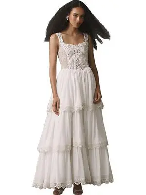 BHLDN Cotton Crochet Tiered Maxi Dress