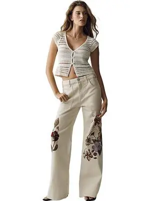 PILCRO Pilcro Rylan High-Rise Relaxed Flared Jeans With Floral Embellishments