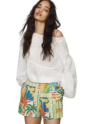 Astr The Label Loren Printed Linen Blend Shorts - Sunset Oasis