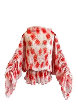 MOHALA GREY Kahe Blouse With Plissé Chiffon And Floral Print - Orange
