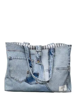 LEATHERE Upcycled Denim Heritage Tote Bag - White