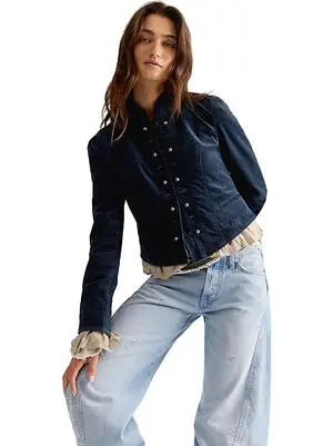 Free People Cloud Nine" Ruffle Band Corduroy Blazer - Starless Combo