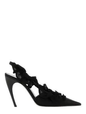 NENSI DOJAKA Satin Slingback Pumps With Ruffled Detailing - Black