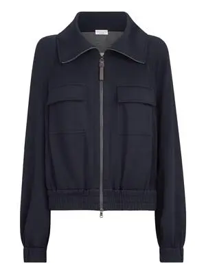 Brunello Cucinelli Cotton-silk Interlock Zip-up Cardigan - Blue