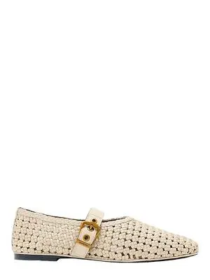 ALLSAINTS AllSaints Sabine Woven Leather Ballet Flats With Gold-Tone Buckle Parchment Whit