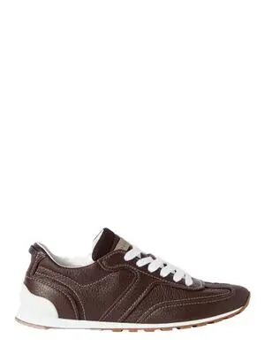 Brunello Cucinelli Grained Soft Leather Runners With Shiny Loops - Brown