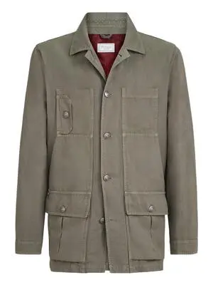 Brunello Cucinelli Cotton And Linen Canvas Collared Jacket - Gray