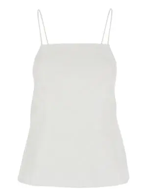 SEMICOUTURE Linen Square Neck Top With Cut-out Detail - White