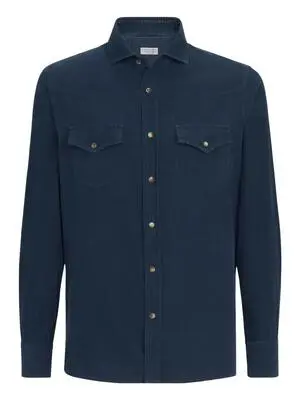 Brunello Cucinelli Garment-dyed Easy-fit Western Shirt In Narrow-wale Corduroy - Blue