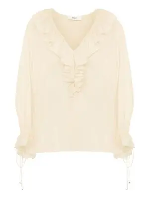 Chloé Chloé Ruffled V-Neck High-Low Blouse Nude
