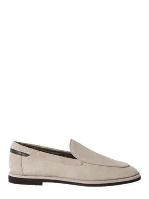 Brunello Cucinelli Suede Slip-on Loafers With Embellished Detail - Nude