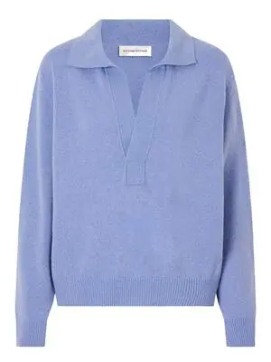Victoria Beckham Genevieve Wool And Cashmere Blend Polo Shirt - Light Blue