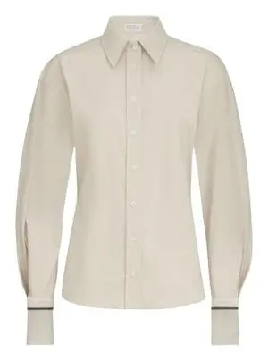 Brunello Cucinelli Stretch Cotton Poplin Shirt With Silk Cuffs - White
