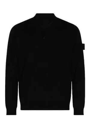 Stone Island Long-sleeved Knit Polo Shirt - Black