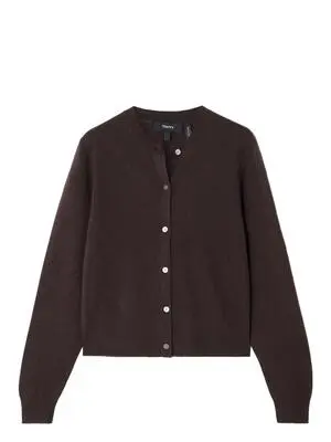 Theory Cashmere Cardigan With Ribbed Trim - Dark Brown