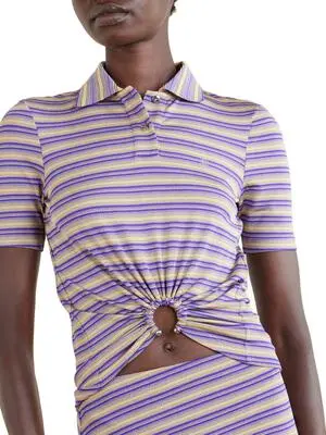 Rabanne Striped Woven Polo Shirt - Nude