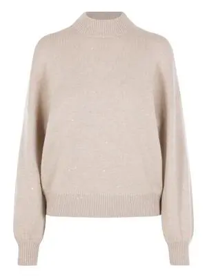 Brunello Cucinelli High-neck Embellished Jumper - Nude