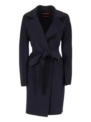 Max Mara Belted Lapel Coat - Navy Blue