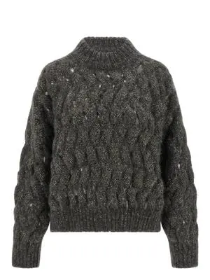 Brunello Cucinelli Dazzling Waves Mohair Blend Sweater - Black