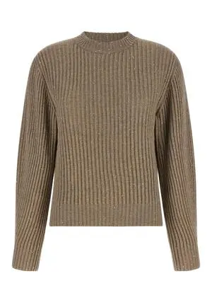 Brunello Cucinelli Crewneck Sweater With Ribbed Detailing - Light Brown