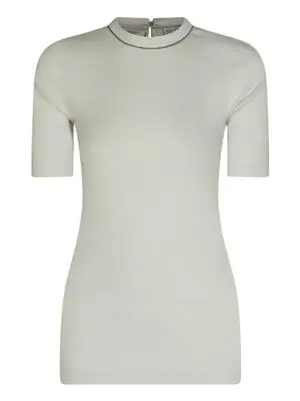 Brunello Cucinelli High Neck Short Sleeve Top - White