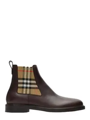 Burberry Checked Calf Leather Chelsea Boots - Moorhen Brown