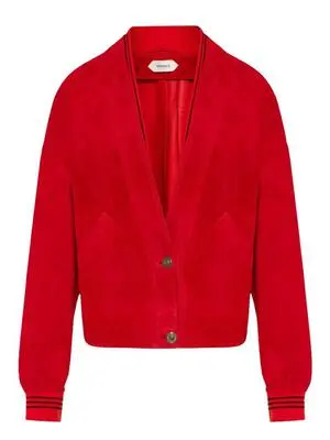 Versace Suede Jacket With Striped Trim - Red