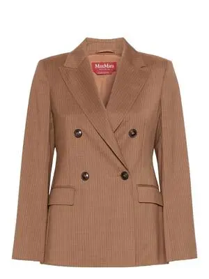 Max Mara Tailored Double Breasted Pinstripe Suit Jacket - Brown