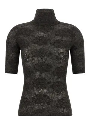 Brunello Cucinelli Openwork Knit Short-sleeve Turtleneck Jumper - Black