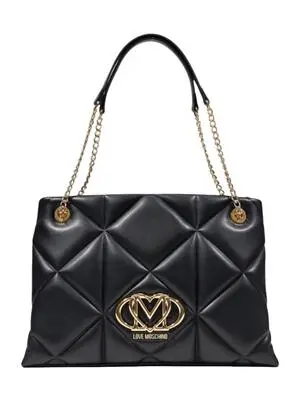 Moschino Geometric Quilted Shoulder Bag With Gold Logo Detail - Black
