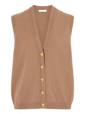 BLAZÉ MILANO Wool And Cashmere Blend V-neck Vest With Gold Badge Buttons - Brown