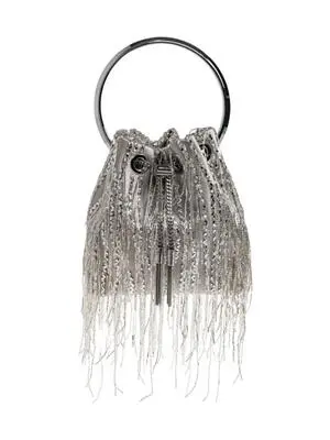 JIMMY CHOO Bon Bon Braided Fringe Bucket Bag - Silver