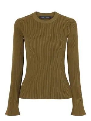 Proenza Schouler Ribbed Knit Crew Neck Long Sleeve Top - Leaf Green