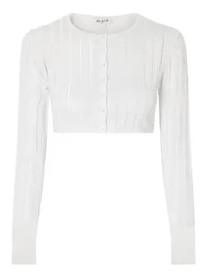 Alaïa Cropped Ribbed-knit Cardigan - White