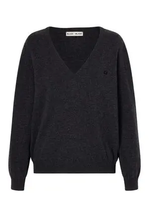 BLAZÉ MILANO Highland Embroidered Wool And Cashmere Blend V-neck Sweater - Black