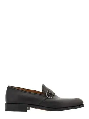 FERRAGAMO Gancini Ornament Moc Toe Loafers - Black
