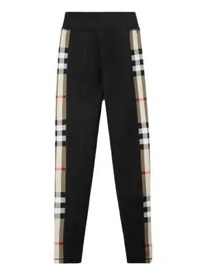 Burberry Checked Panel Stretch Leggings - Black