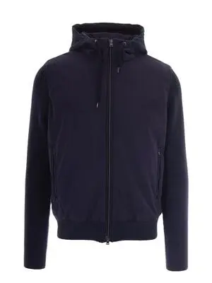 Herno Drawstring Hoodie With Ribbed Trim - Navy Blue