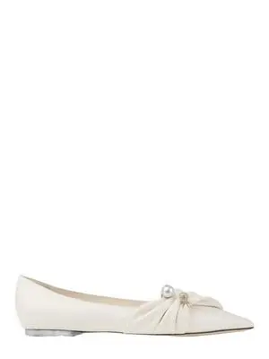 JIMMY CHOO Jimmy Choo Raffia Ballet Flats With Pearl Embellishments Latte