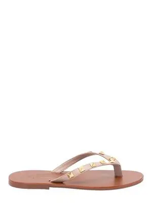 Valentino Garavani Round-toe Flat Sandals With Stud Embellishments - Nude